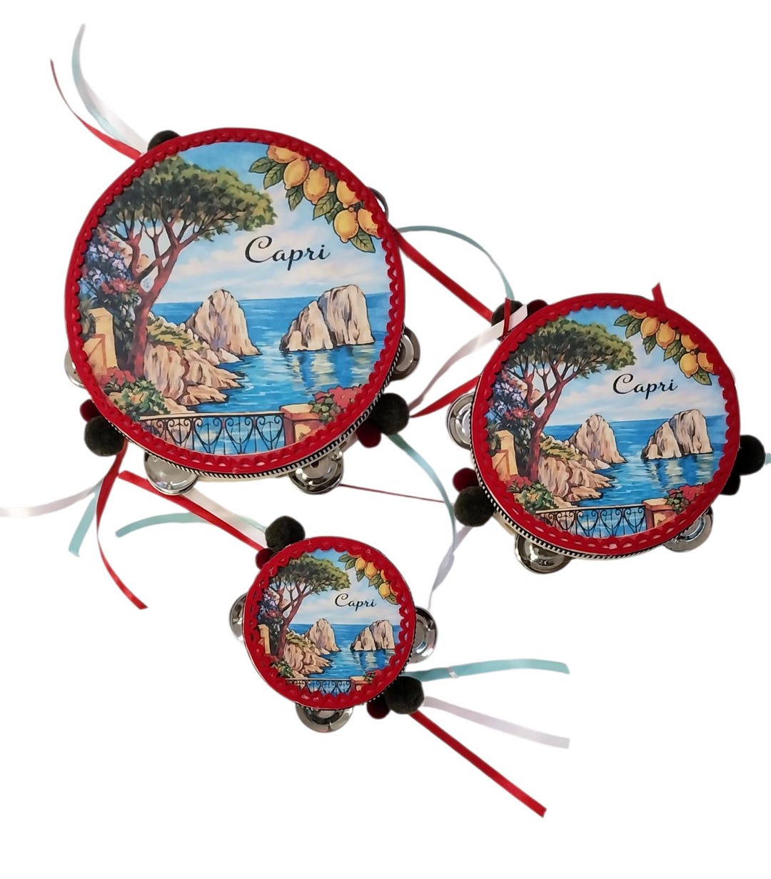 Handmade Capri Tambourine in Leather and Wood With Capri Print Made in ...