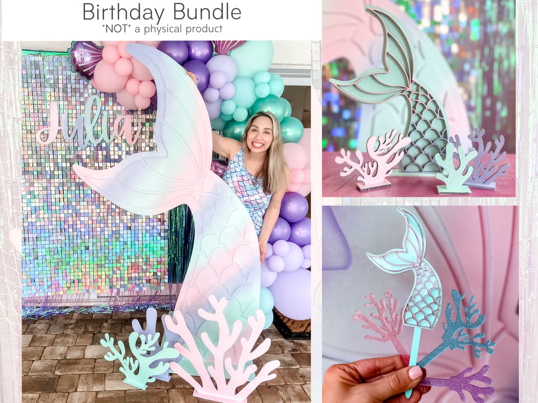 Mermaid Tail Birthday Bundle With Coral, Party Decoration, Digital ...