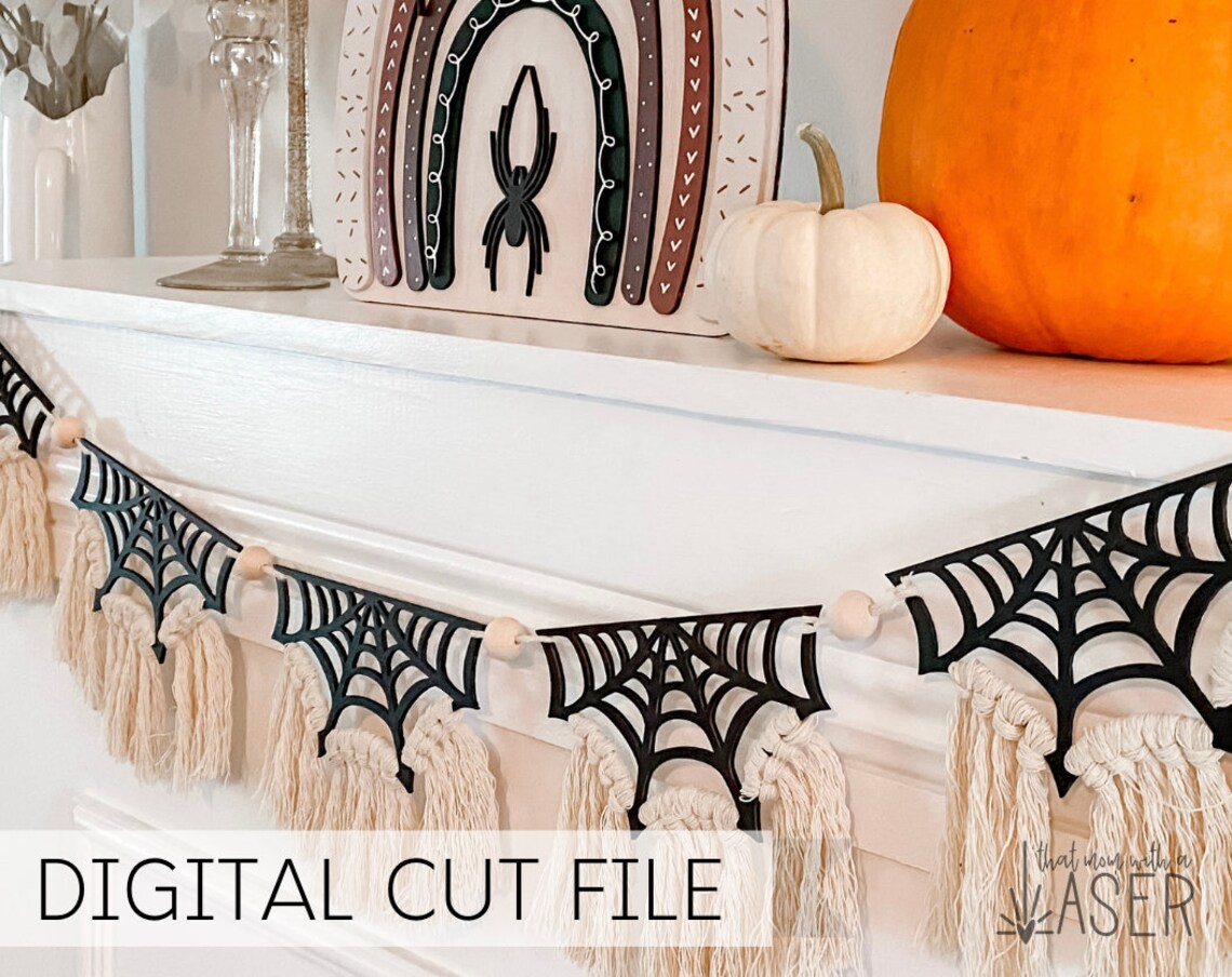 Halloween Spiderweb Garland Macrame Digital Laser Cut File - Etsy
