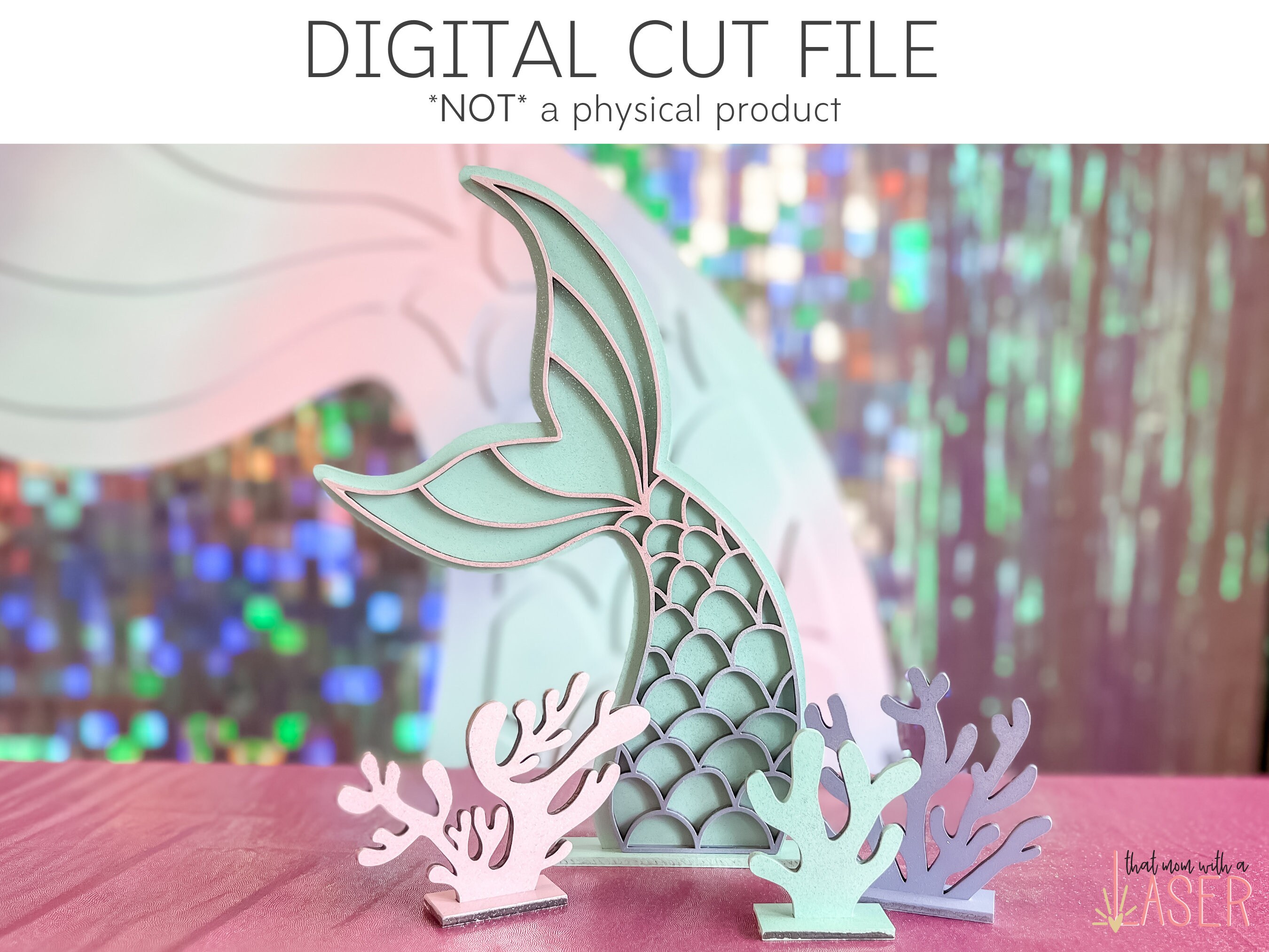 Mermaid Tail Birthday Bundle With Coral, Party Decoration, Digital ...