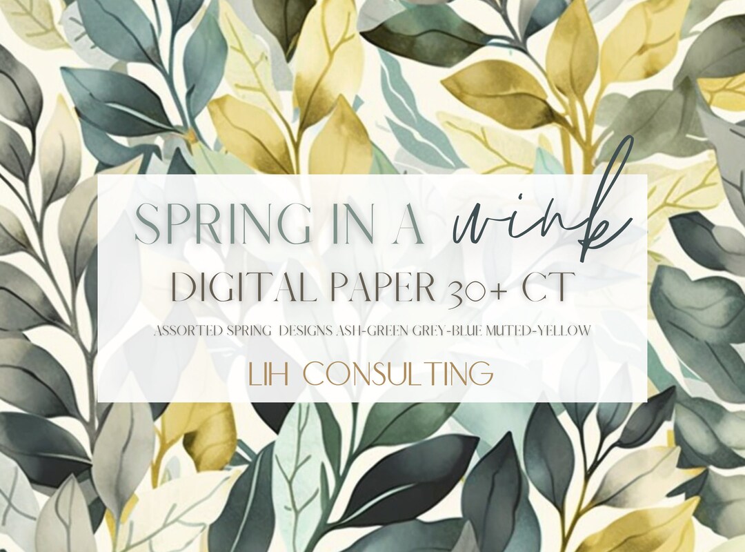 Spring Floral Digital Paper Pack: Ash Green, Blue-grey, Yellow (digital ...