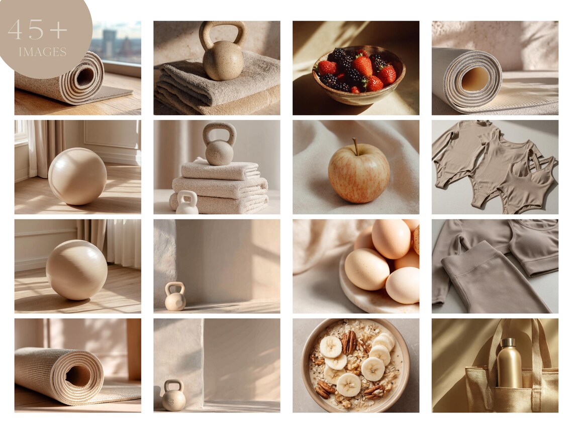 Luxe Pilates & Wellness Stock Photo Pack | 45 High-end Neutral PNG ...