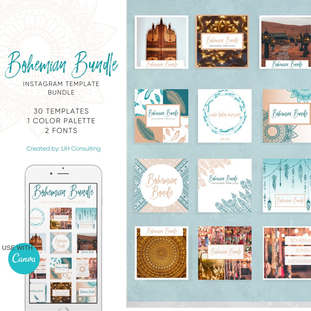 Boho Chic Instagram Templates: Customizable Canva Bundle for ...