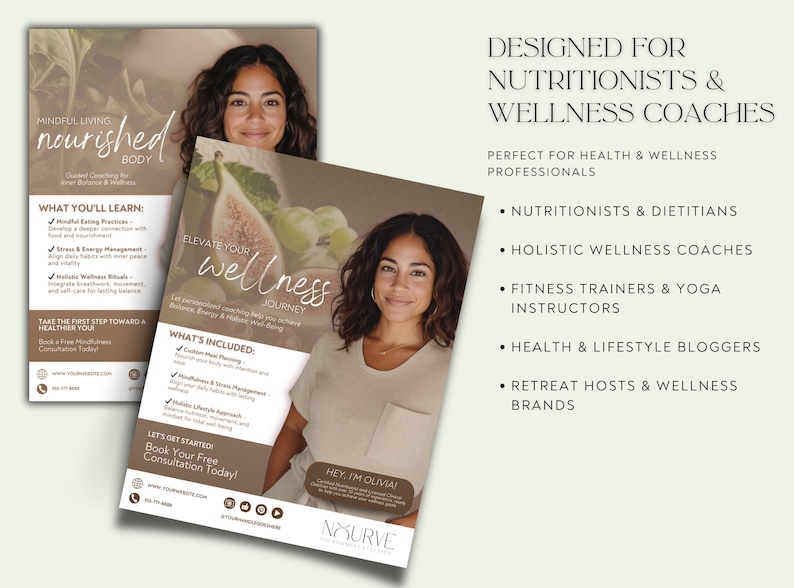 Wellness Coach Flyers: Luxe Nutritionist Templates (canva Editable ...