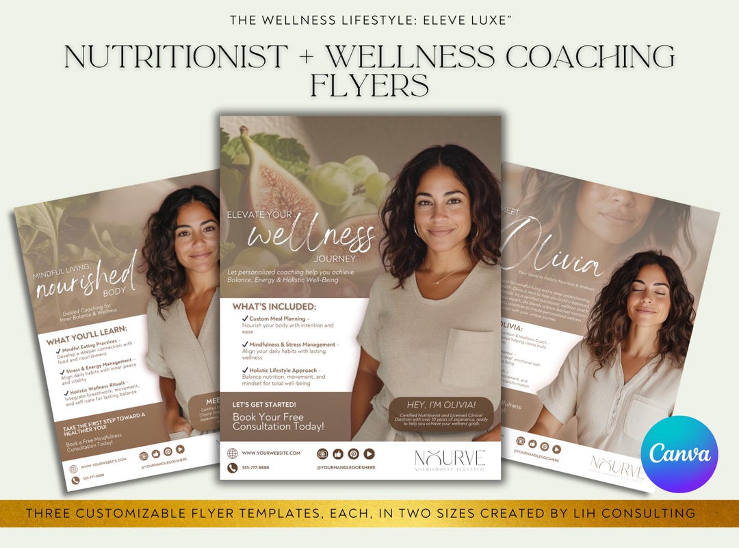 Wellness Coach Flyers: Luxe Nutritionist Templates (canva Editable ...