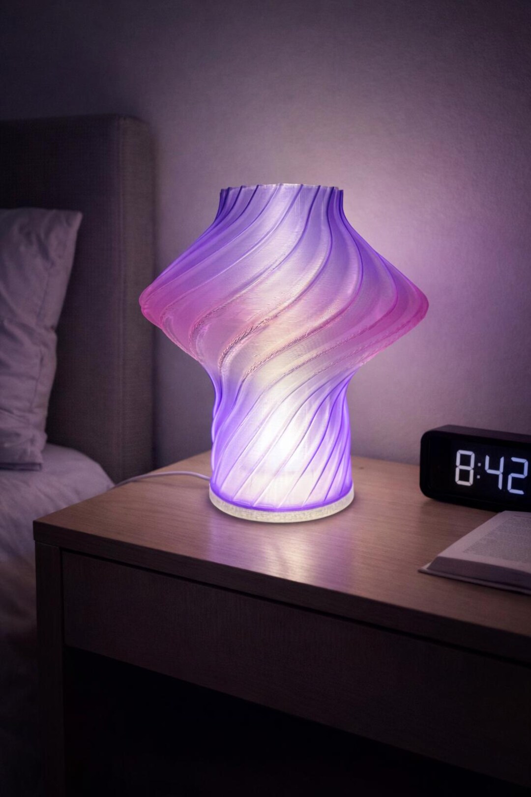 3D Printed Purple Swirl Table Lamp – Vaporwave Mushroom Light (E26 LED ...
