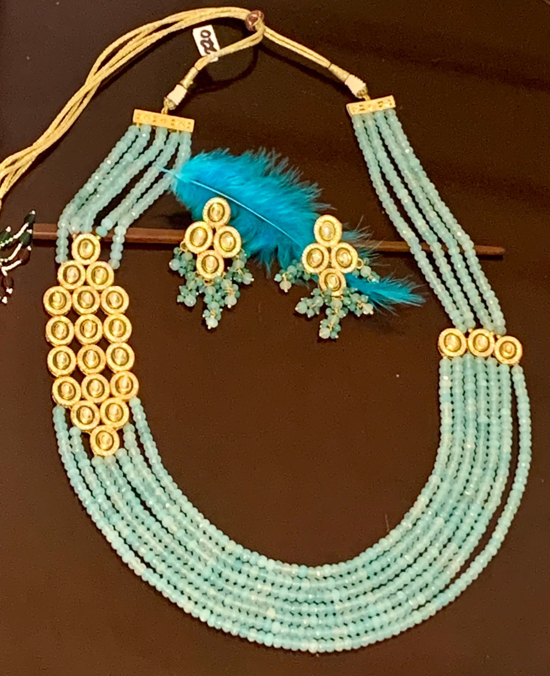 Handmade Firozi Colour Multi Strand Cord/oval Shapes Kundan/white Stone ...