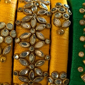 Green and Yellow5 Piece Reshmi Silk Thread Bangle Set Has 3 Medium ...