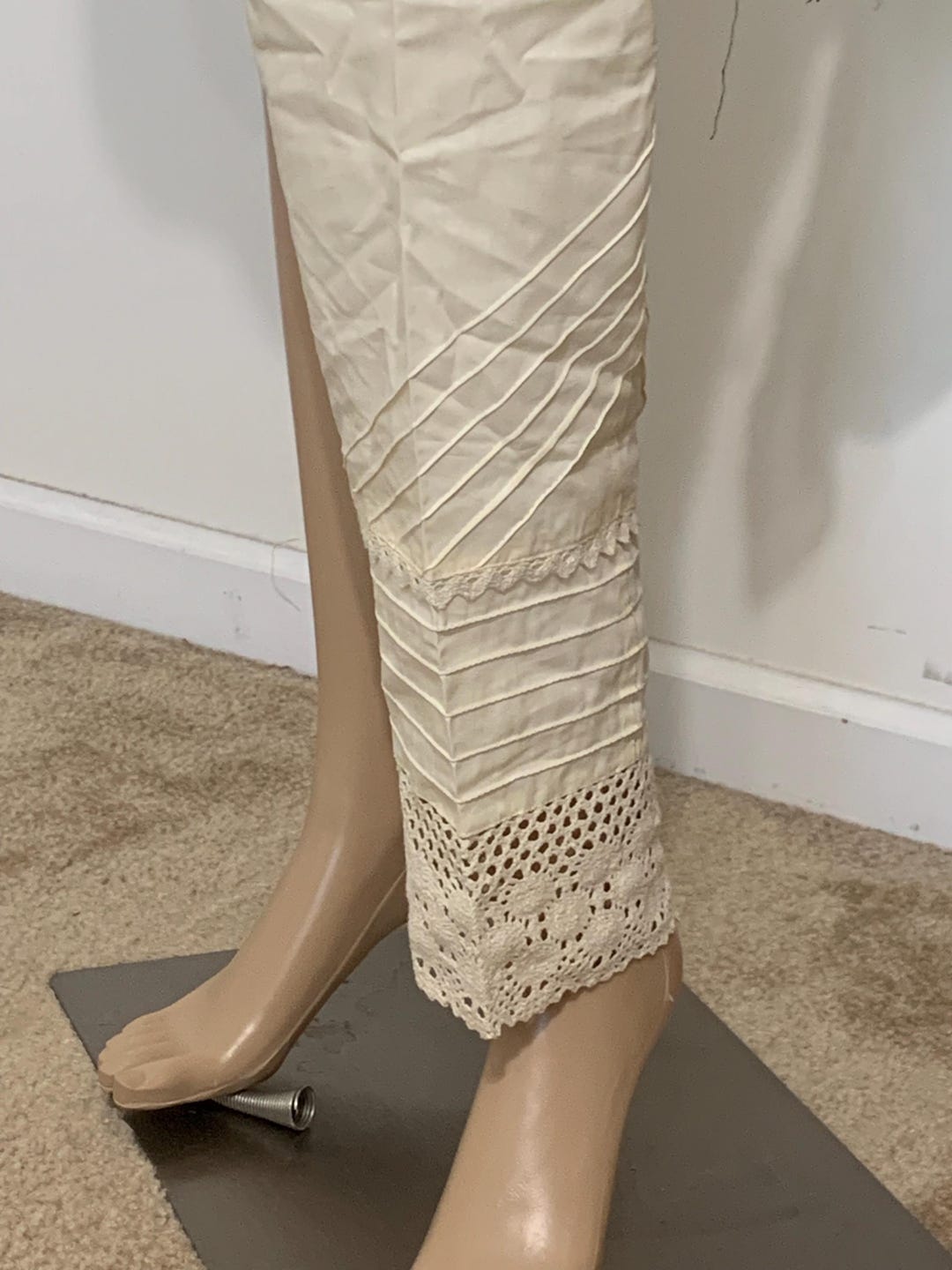 Cream Color Pure Cotton Salwar With Lace and Crochet Full Elastic ...