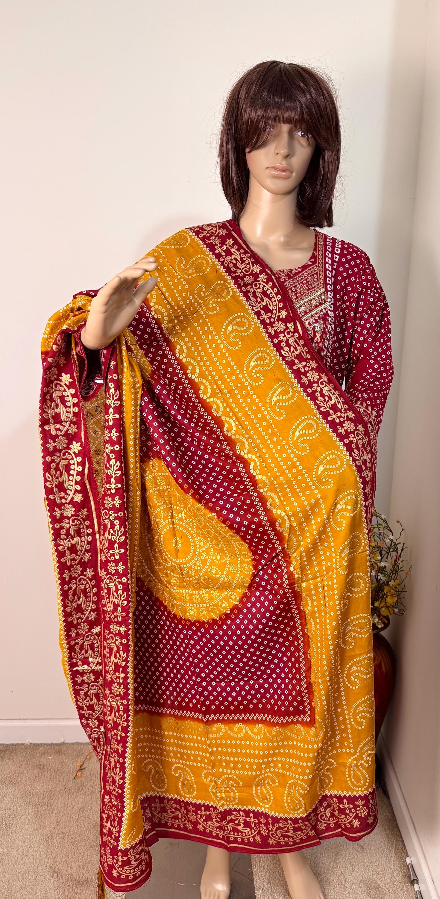 Red Cotton Silk Kurti With Chunri Print Orna (size 42-44) - Etsy