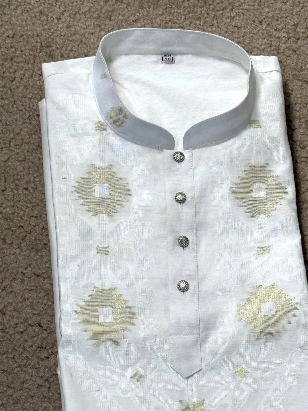 Handwoven White Tangail Jamdani Slab Cotton Punjabi: . (size 42”46”48 ...