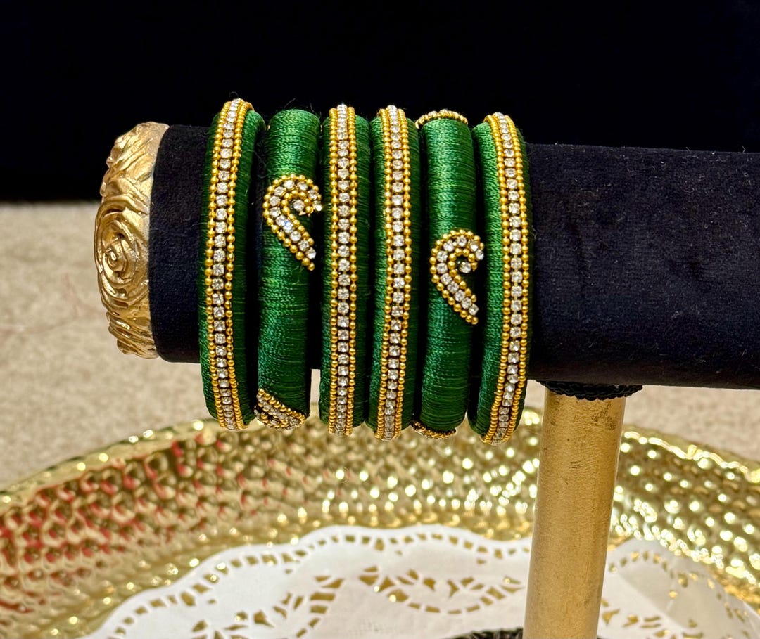 Bottle Green Silk Thread Bangle W/ Stone Work.size 2.6 Bangle 20 - Etsy
