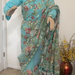 Pure Dhakai Muslin Light Blue Color Saree Has Heavy Emb on Pallu&all ...