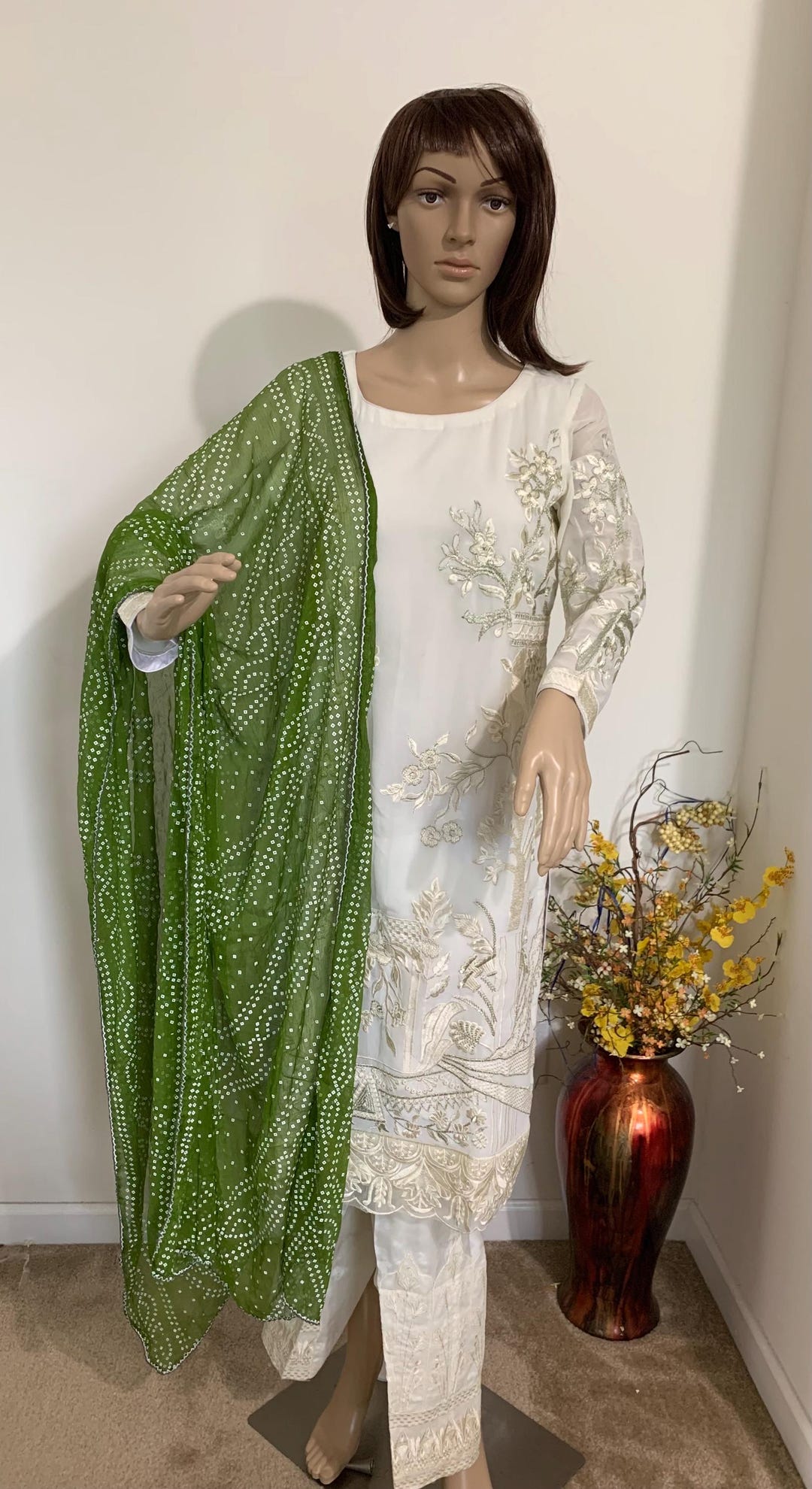 Mehndi Colour Chiffon Bandhni Design Orna, Chunri Dupatta Indian ...