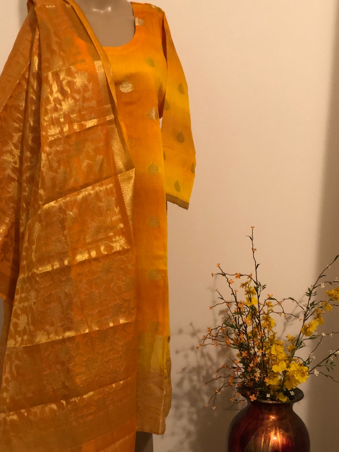 Basanti Yellow Banarasi Silk 2 Pcs Suit With Boota Work,lining Attached ...