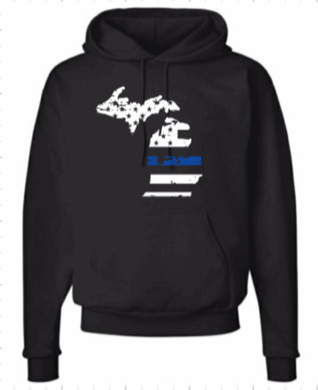 Michigan Blue Line Flag Hoodie. Blue Line Flag Distressed Sweatshirt ...
