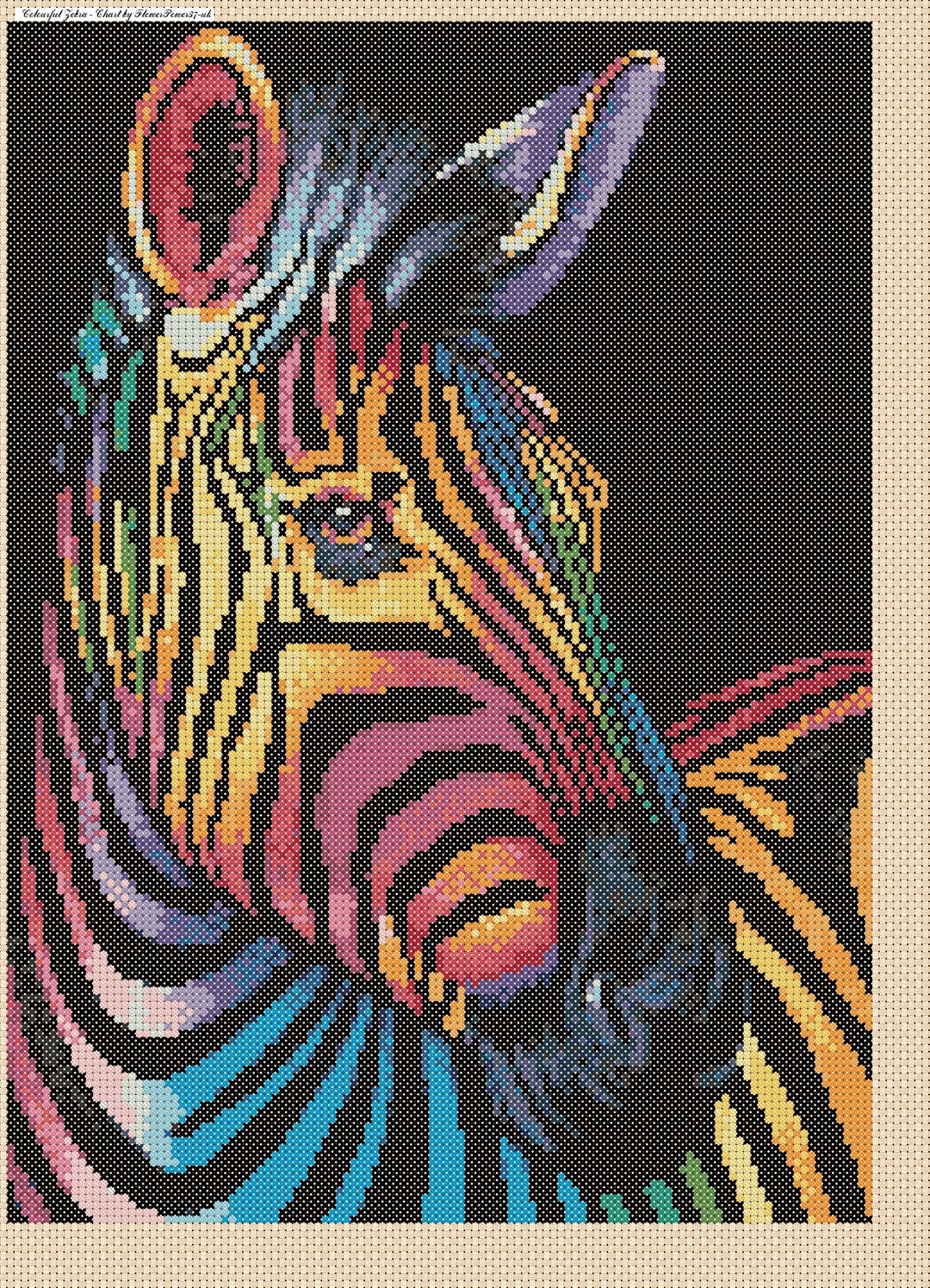 Zebra Cross Stitch Chart Colourful Zebra 392 Wild Animals - Etsy