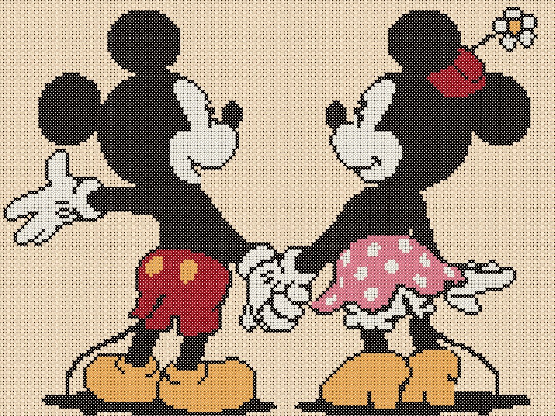 Cross Stitch Chart Mickey Mouse & Minnie Hand in Hand - Etsy