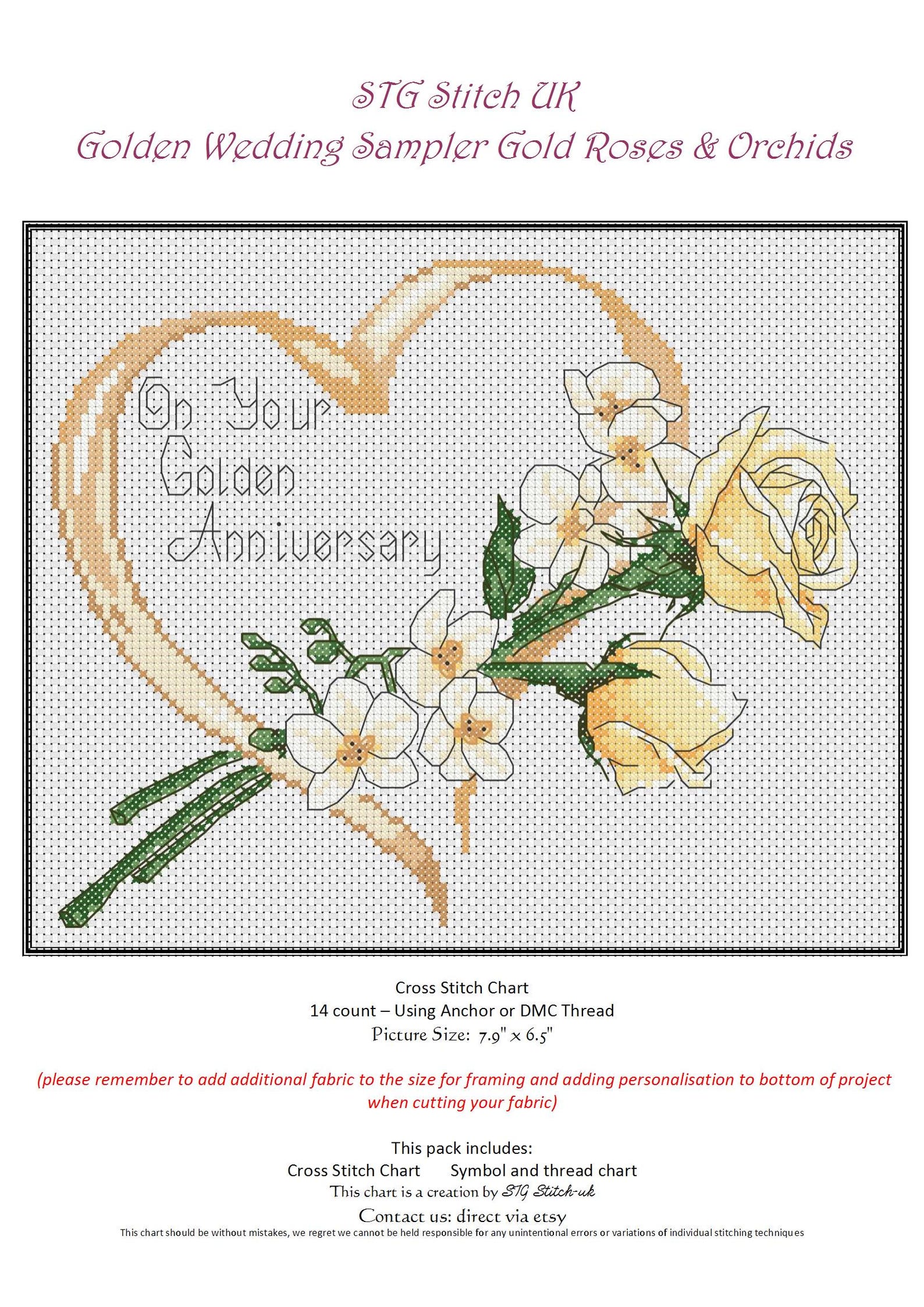 Golden Wedding Anniversary, 50th Wedding Anniversary, Cross Stitch ...