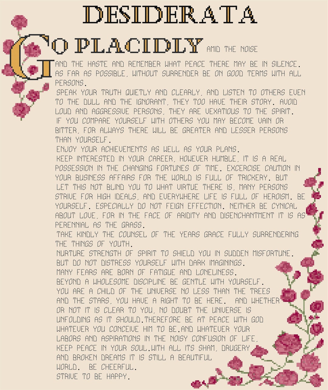 Desiderata Cross Stitch Chart - Desiderata Poem - Etsy