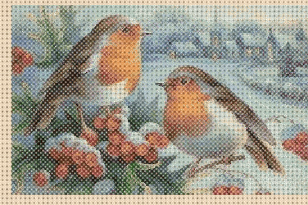 Robins, Birds Cross Stitch Chart Christmas Robins 351 - Etsy