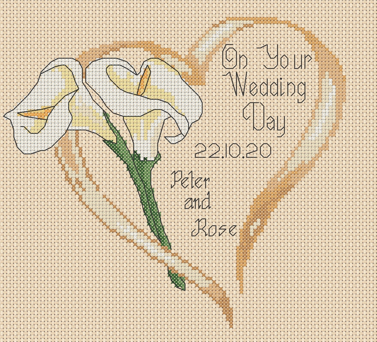 Wedding Cross Stitch Chart on Your Wedding Day Sampler Gold Heart and ...