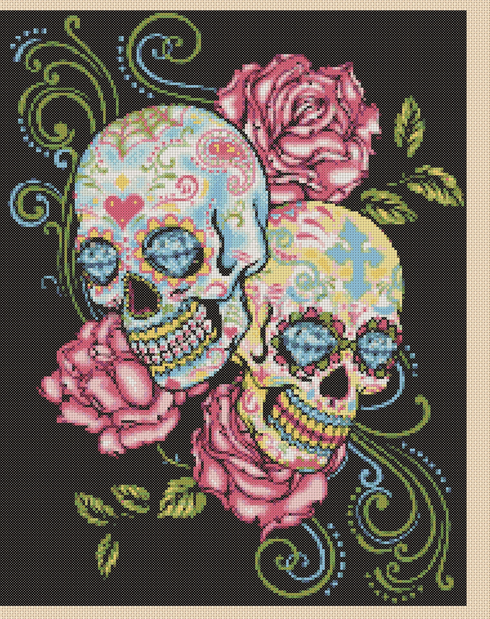 Cross Stitch Chart 364 Sugar Skull 8 Day of the Dead Roses 5 - Etsy