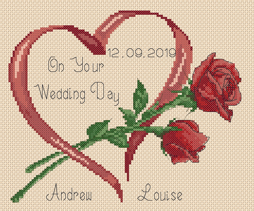 Wedding Day Cross Stitch Chart on Your Wedding Day Sampler Red Roses - Etsy