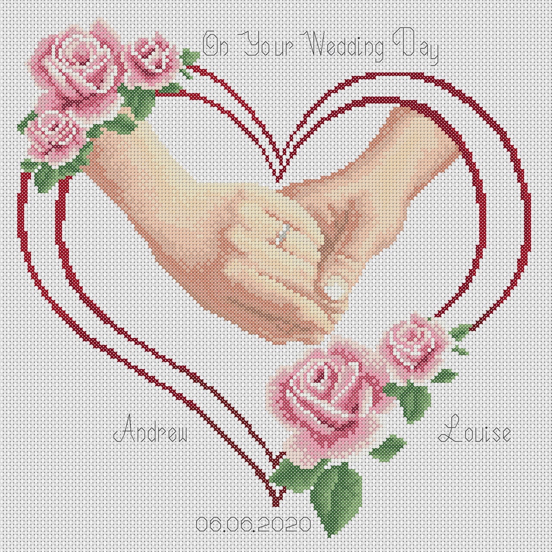 Wedding Day Cross Stitch Chart Wedding Day Sampler Heart Roses and ...