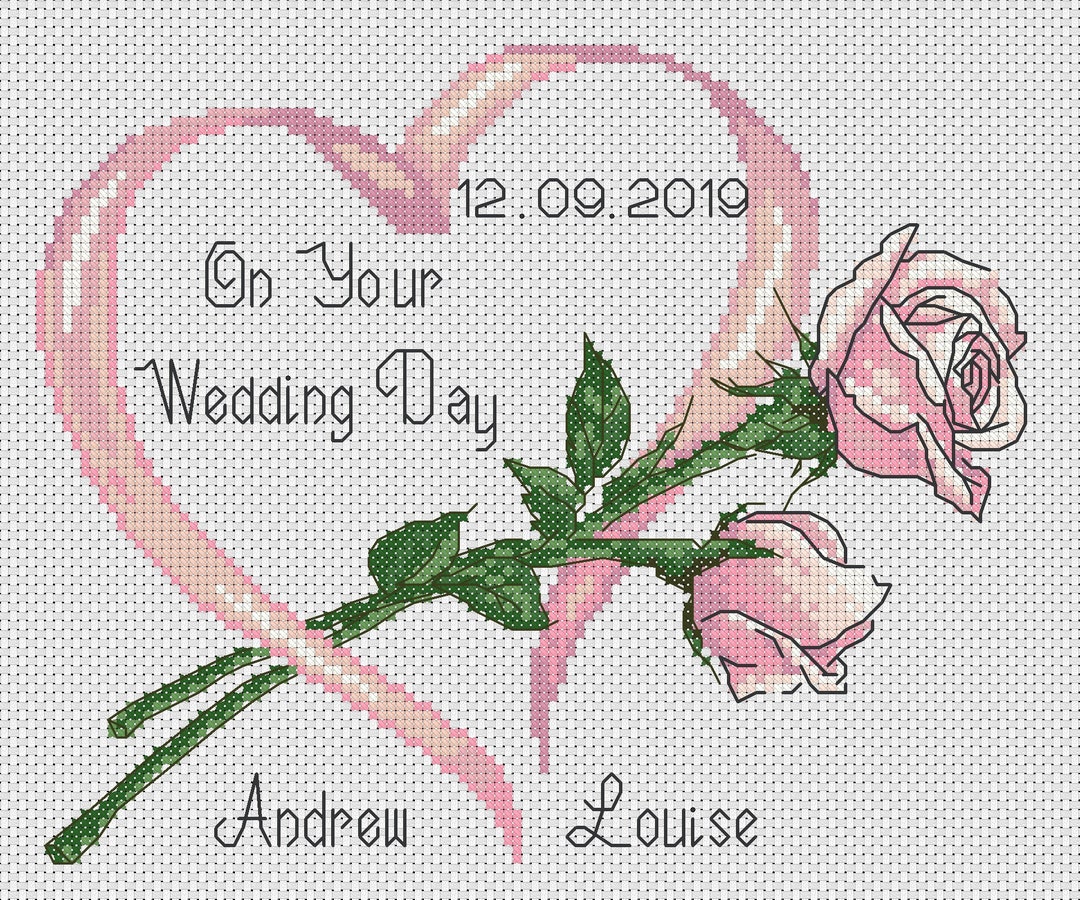 Cross Stitch Chart on Your Wedding Day Sampler Pink Roses - Etsy