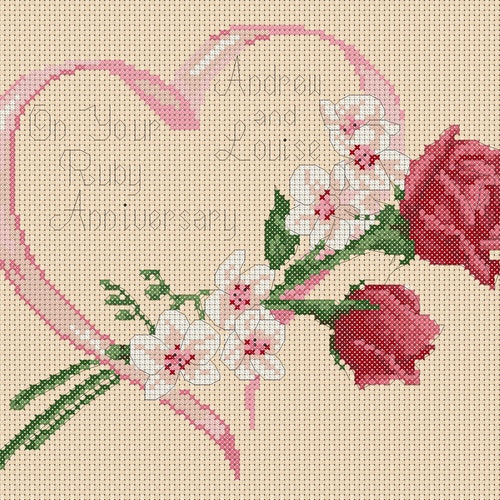 Ruby 40th Wedding Anniversary Customisable Cross Stitch - Etsy