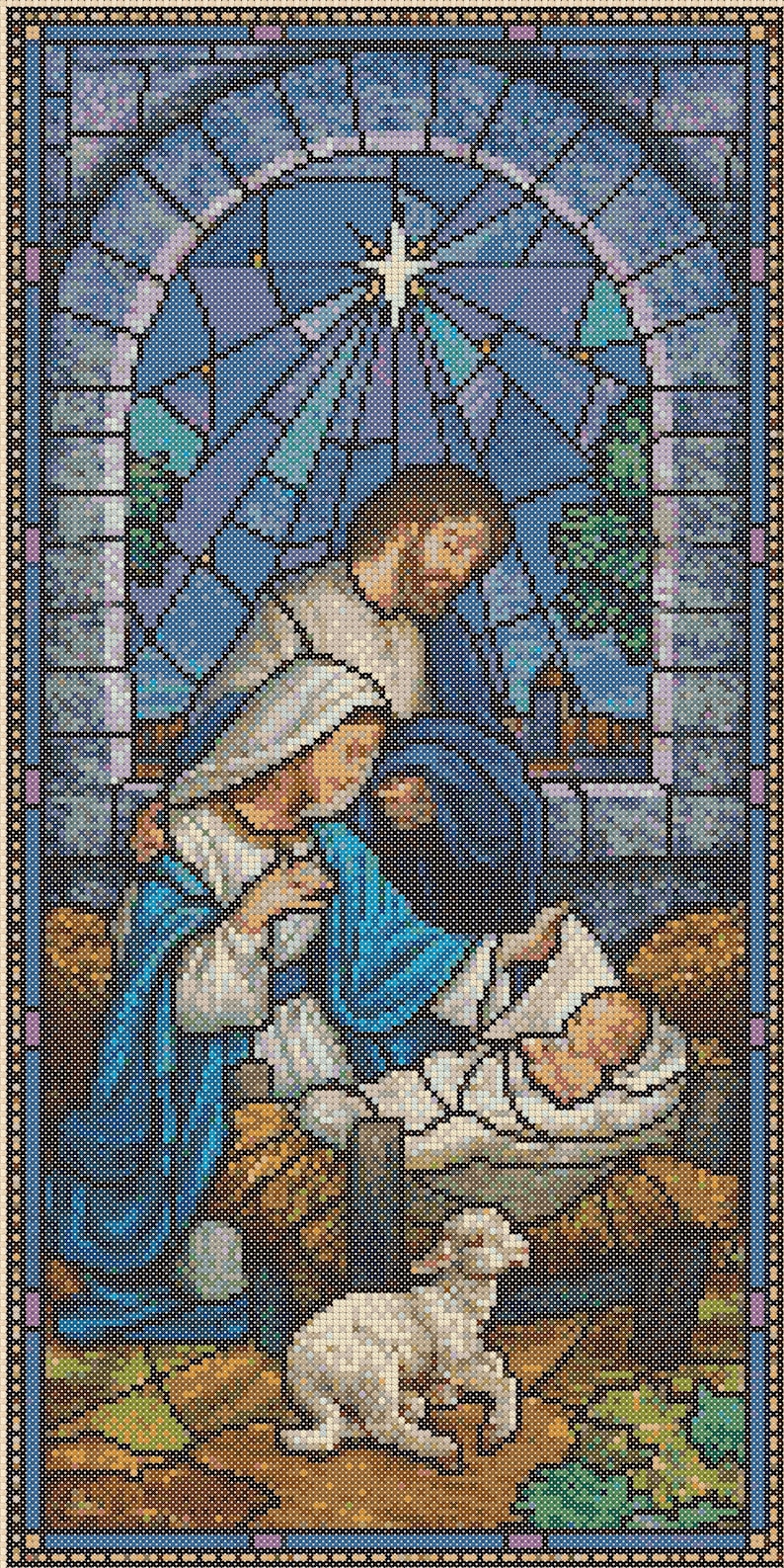 Cross Stitch Chart Christmas Nativity Stained Glass Style No. - Etsy