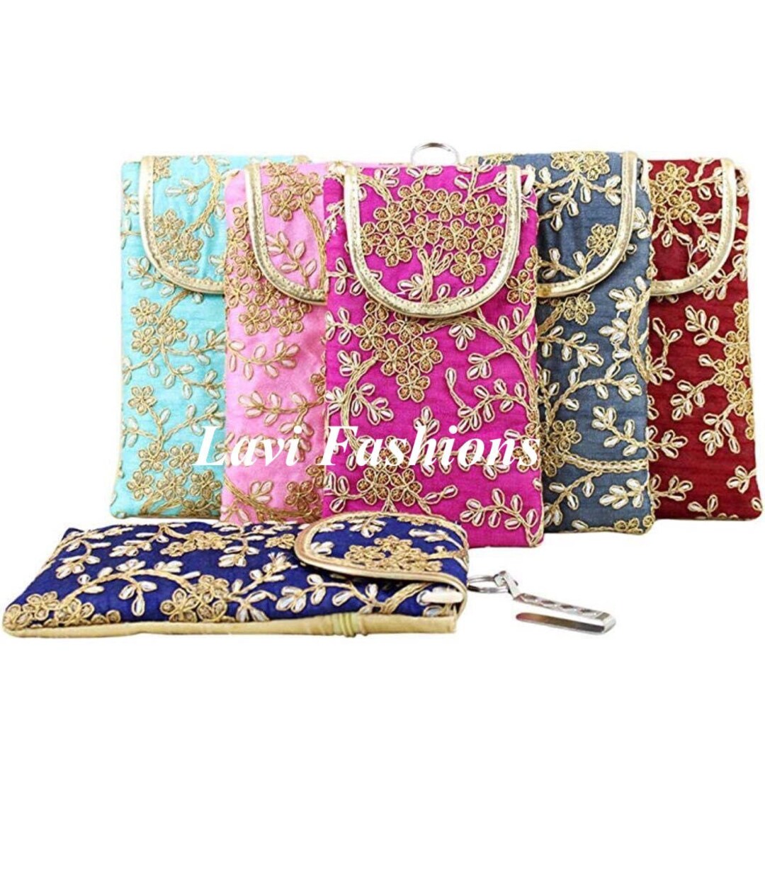 Embroidery Mobile Pouch With Handle/return Gifts/ Saree Mobile Bags ...