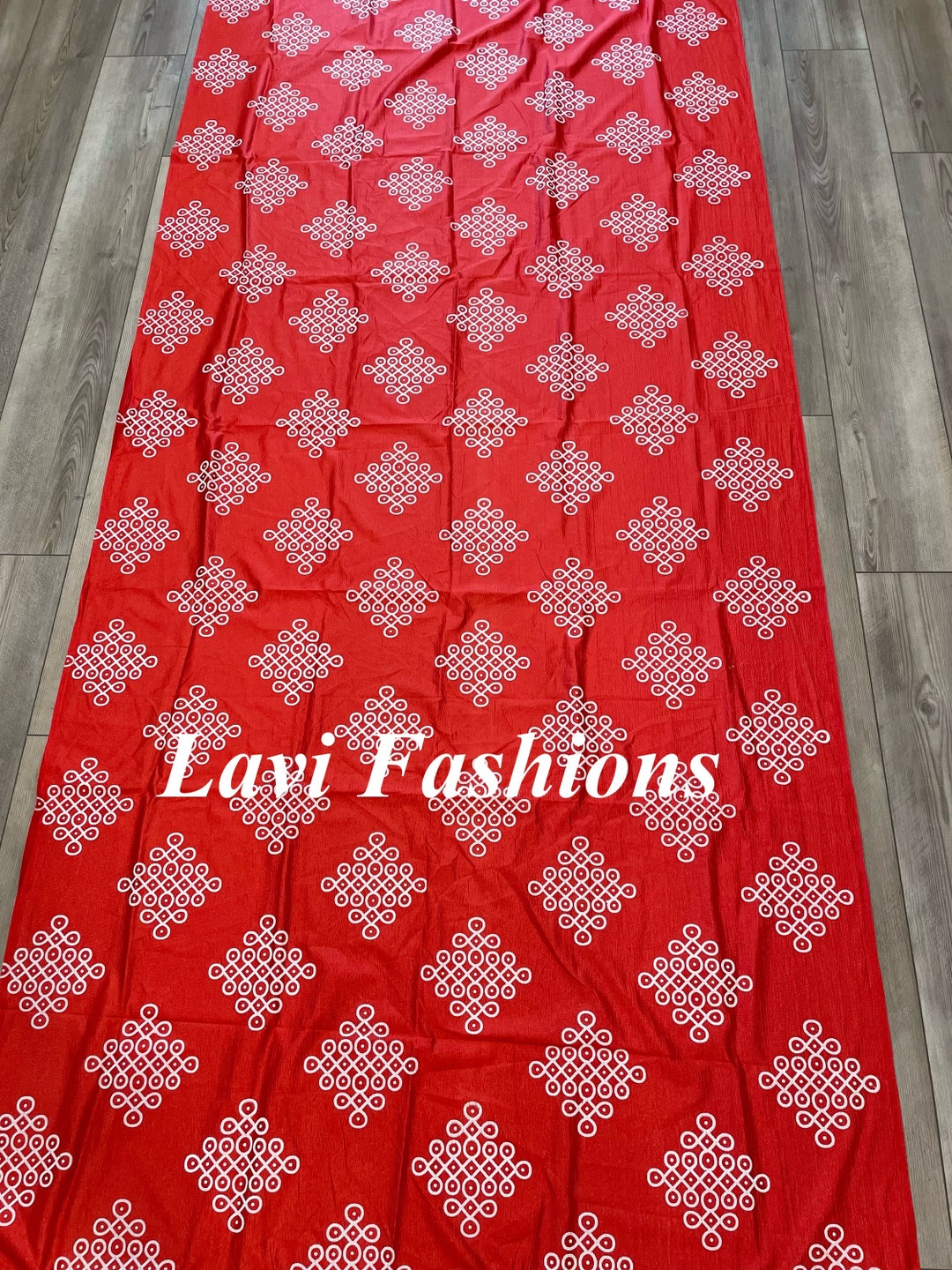 PREORDER: Crushed Satin 3D Printed Fabric Red Color Kolam Backdrop ...