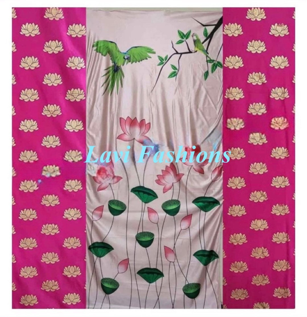 3D Printed Lotus Design Satin Backdrop Cloth/ Back Drop for Weddings ...