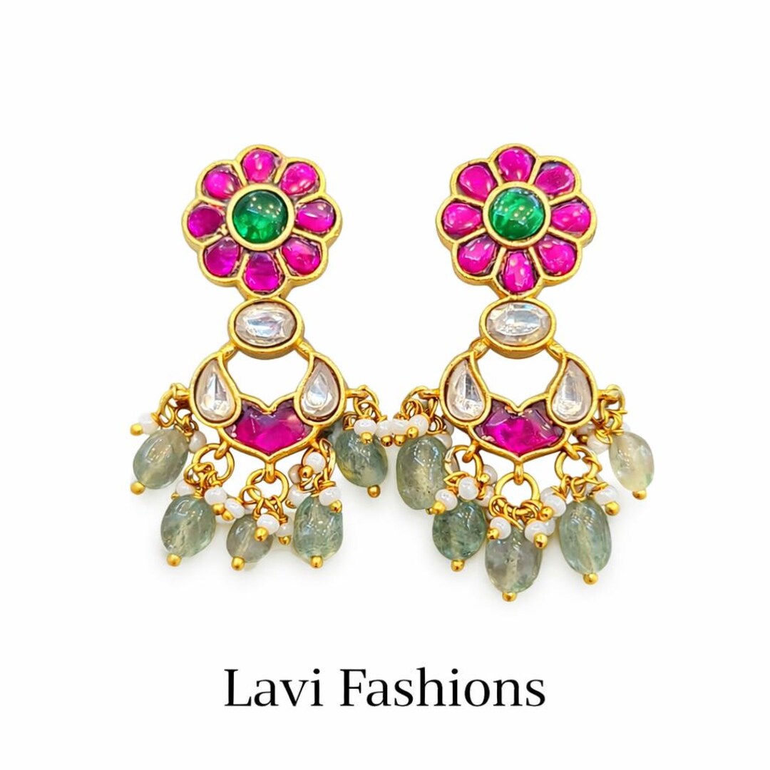 Pink Green Jadau Kundan Earrings | Indian Bridal Jewelry | Festive ...