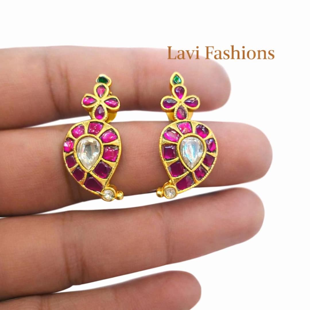 Pink Green Jadau Kundan Earrings | Indian Traditional Jewelry | Bridal ...