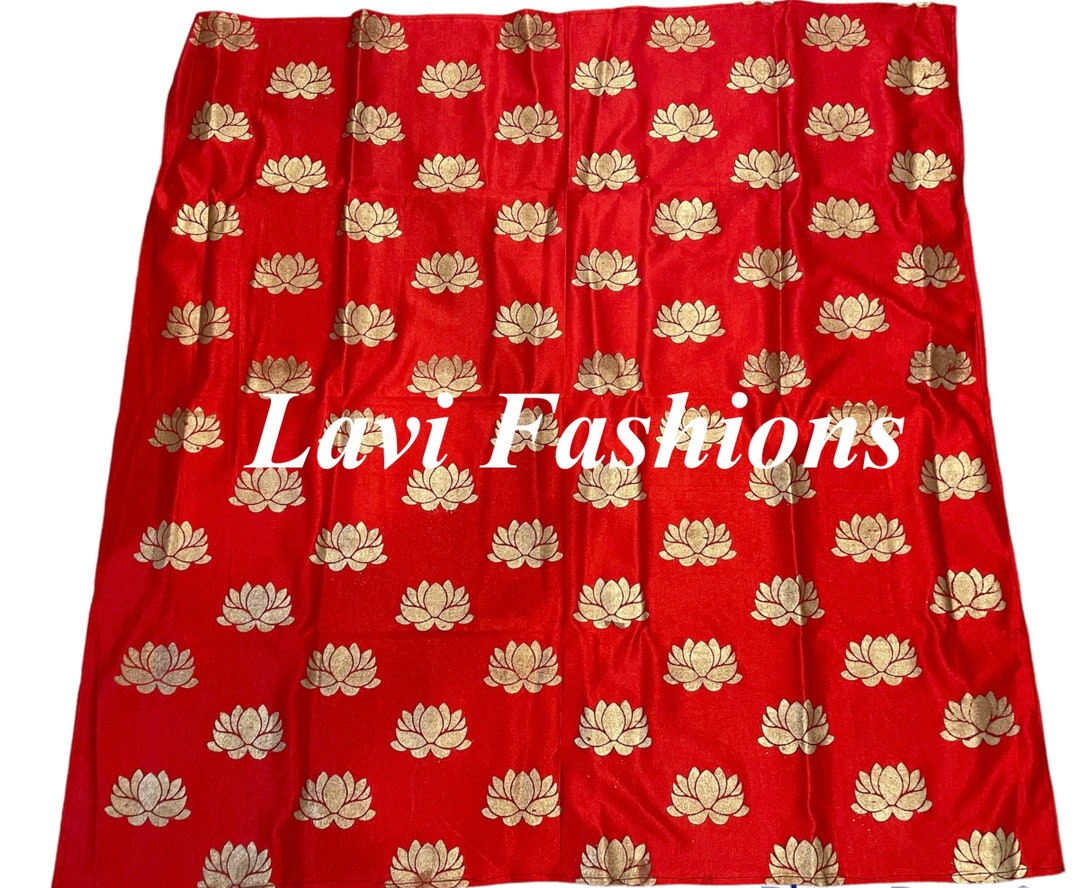 Ethnic Small Red Lotus Design Crushed Satin Pooja Cloth/ Back Drop for ...