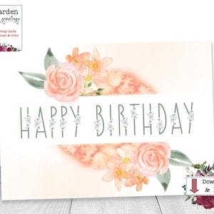 Printable Birthday Card Pretty Watercolor Peach Flowers Mom Sister ...