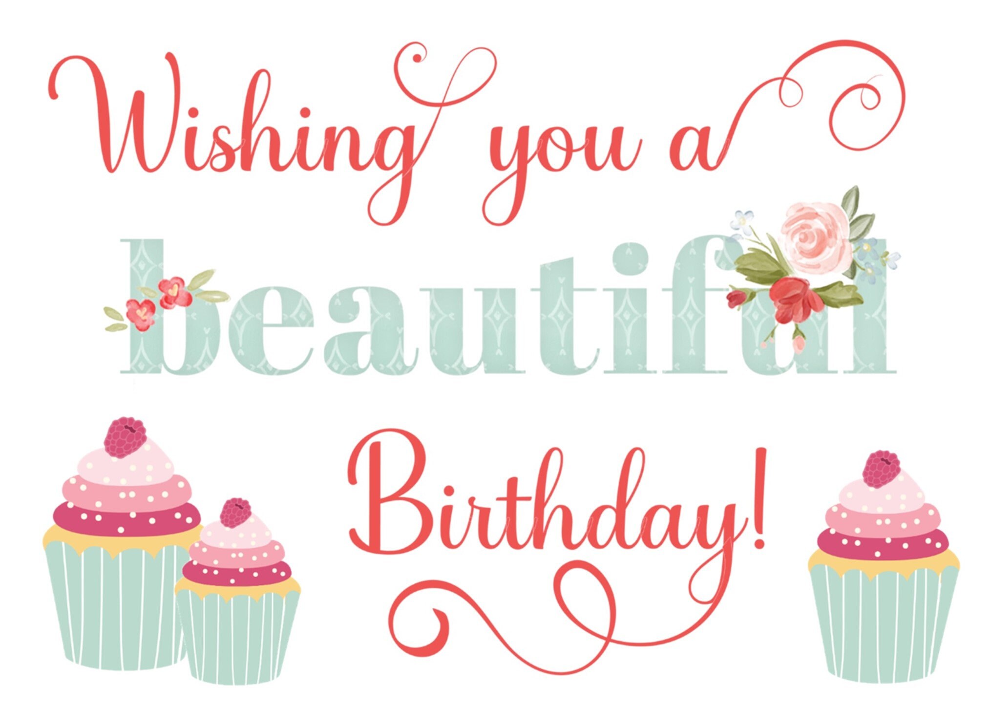 Beautiful Birthday Card Printable Card and Text Email or - Etsy