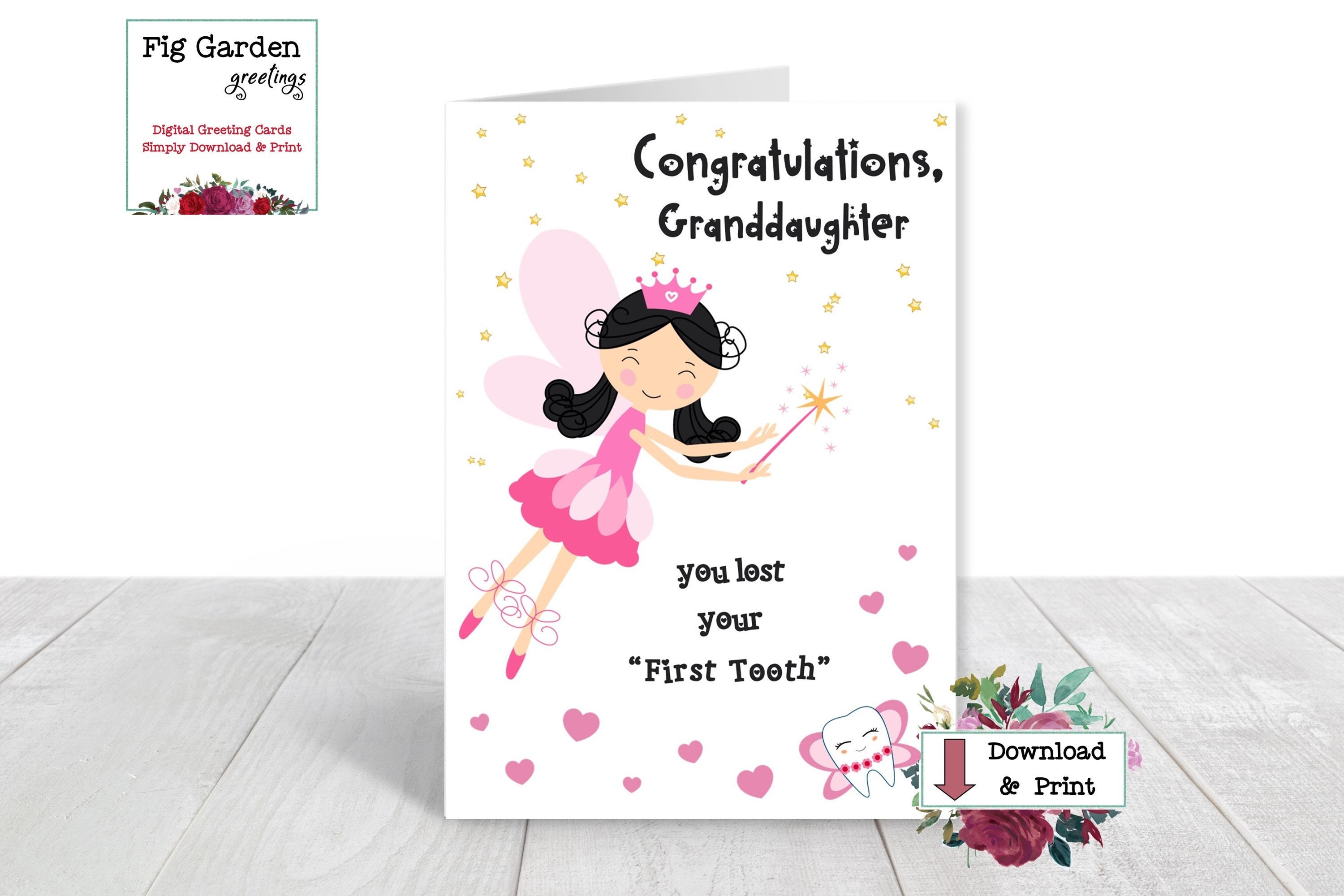 Tooth Fairy Printable Card, Congratulations Granddaughter You Lost Your ...
