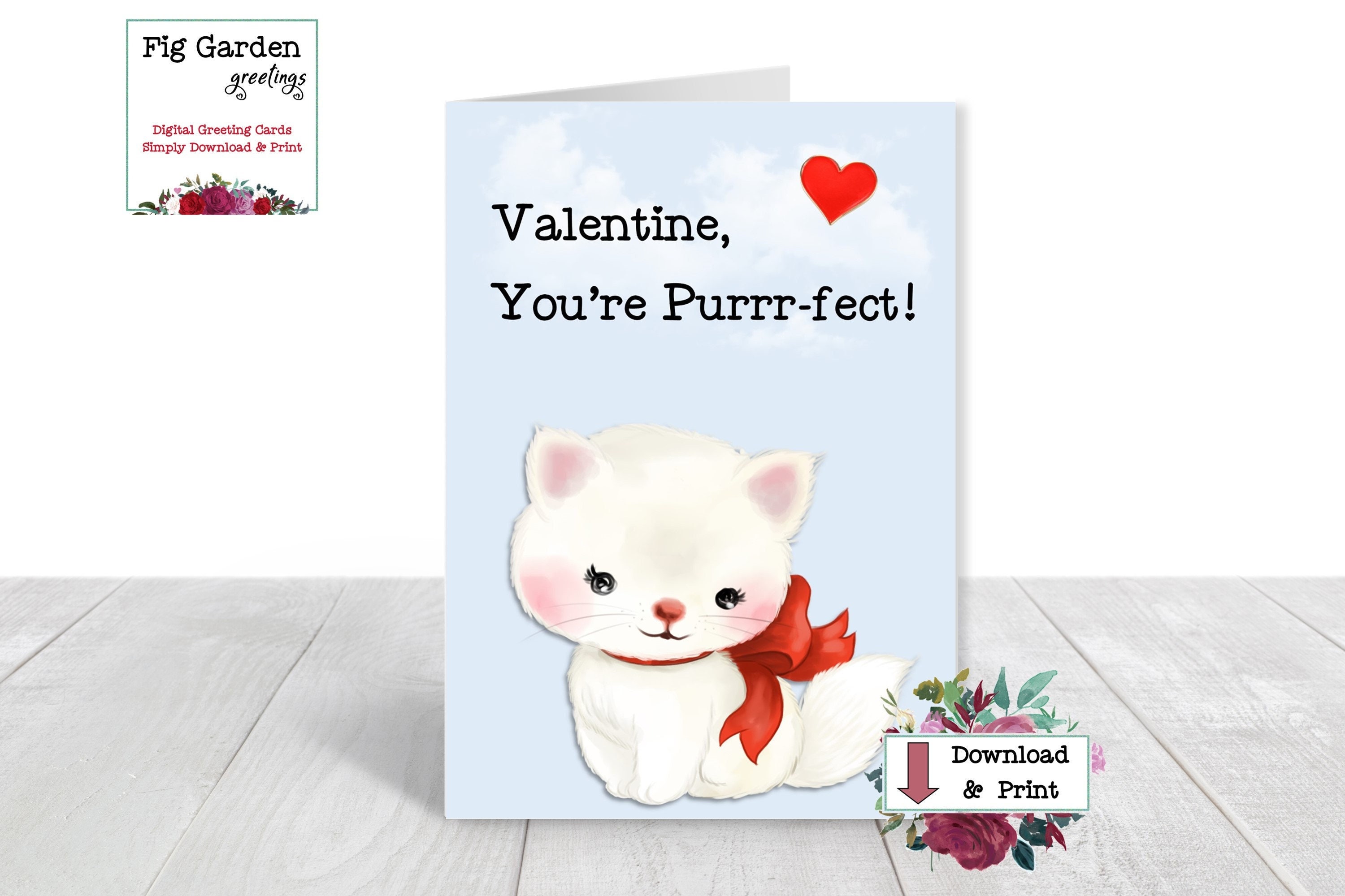 Valentine Cat Card Youre Purr-fect Printable Card Happy Valentine's Day ...