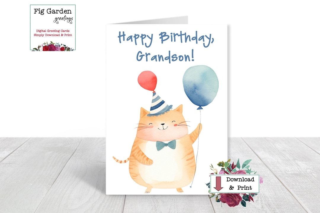 Grandson Birthday Card - Digital Birthday Card for Grandson - Printable ...