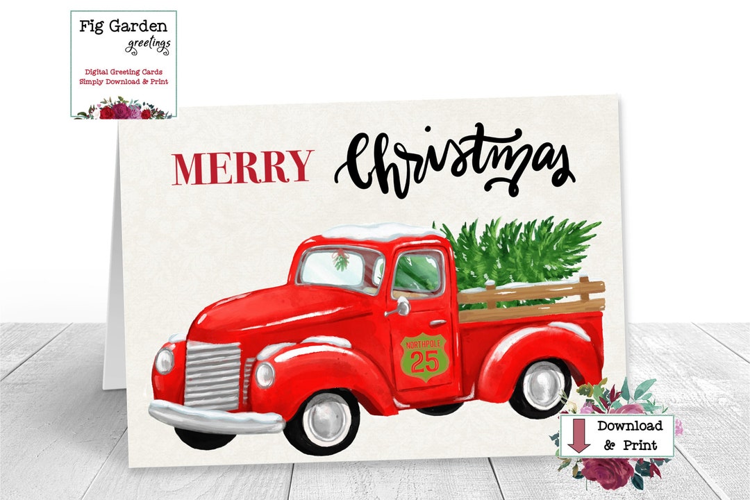 Farmhouse Christmas Card, Printable Merry Country Christmas Greeting ...