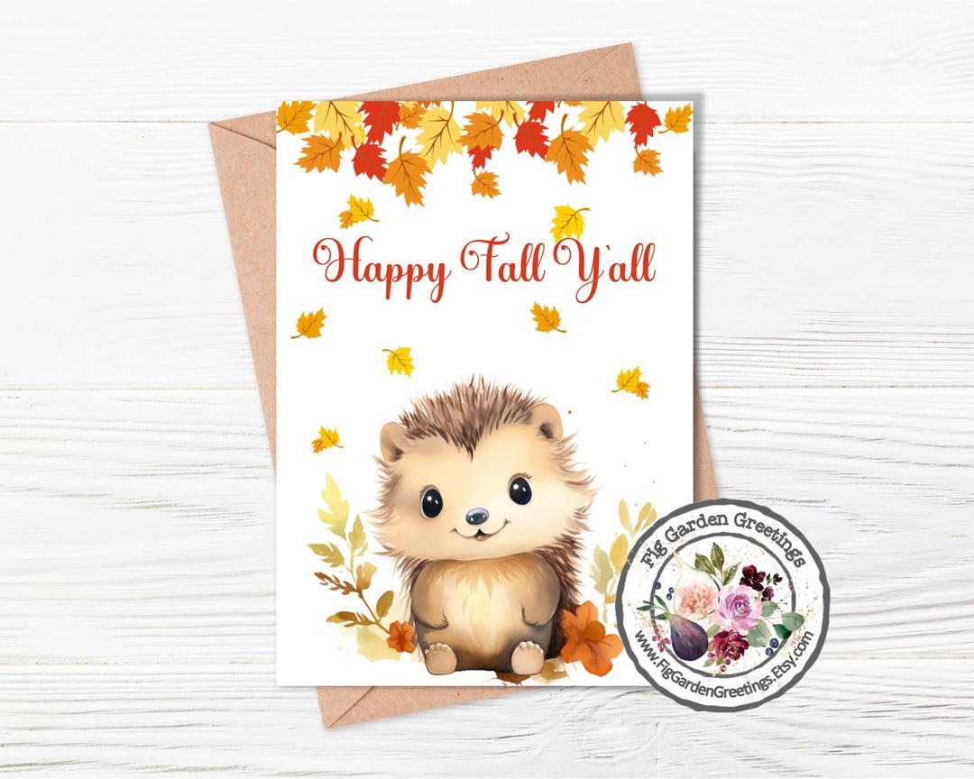 Happy Fall Yall Card, Printable Thanksgiving Card, Cute Hedgehog Card ...