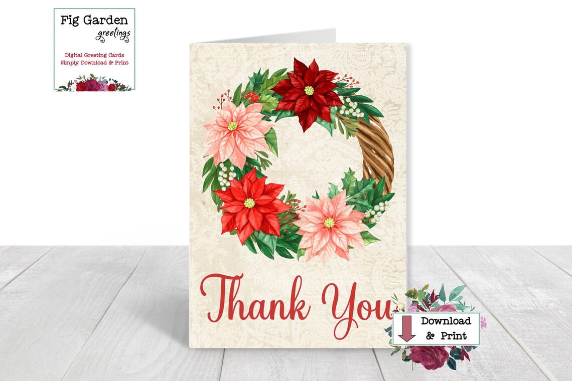 Christmas Thank You Card, Printable Thank You Greeting Card, Merry ...