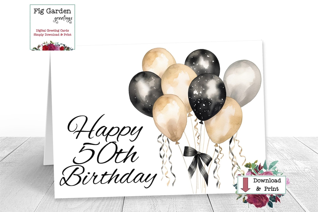 Happy 50th Birthday Card - DIGITAL Download - Printable Birthday Card ...