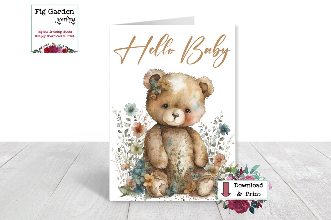Hello Baby Card DIGITAL Download Printable Baby Card With Watercolor ...