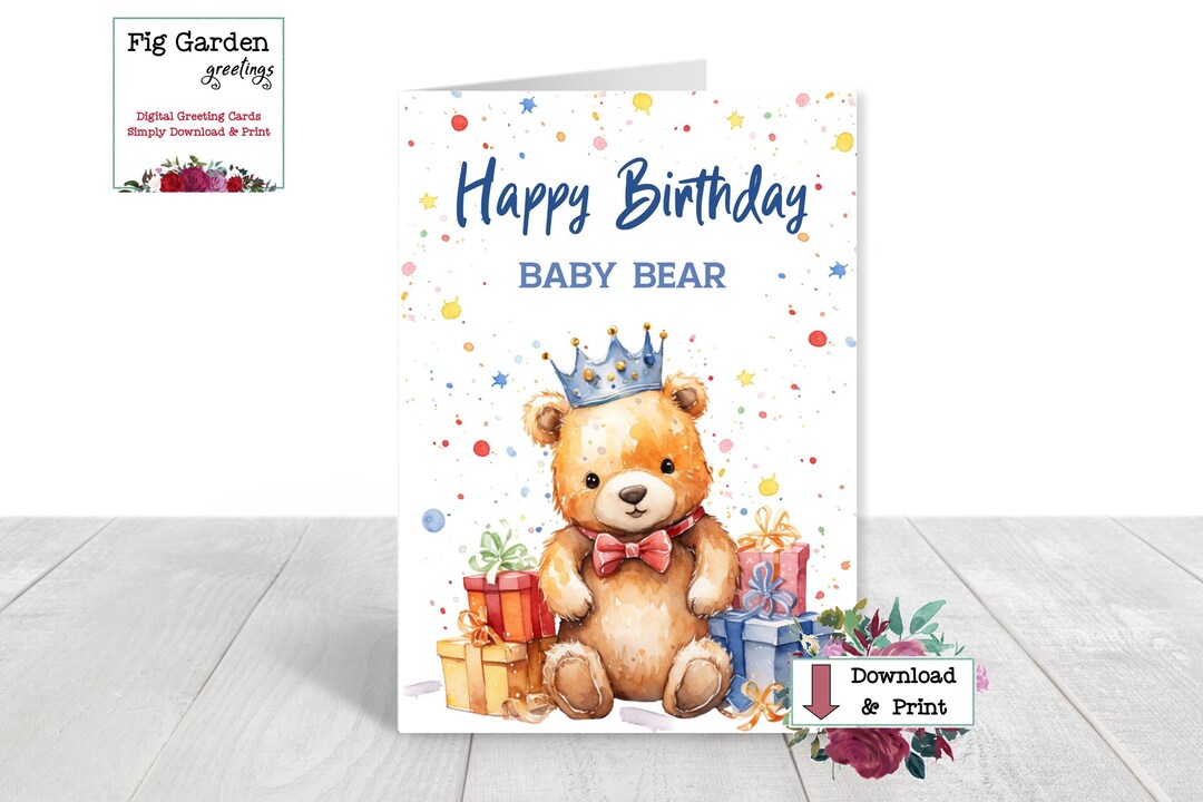 Baby Bear Birthday Card - DIGITAL Download - Printable Kids Birthday ...