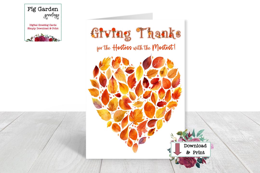 Thanksgiving Hostess Card, Thank You Card, Printable Thanksgiving Card ...